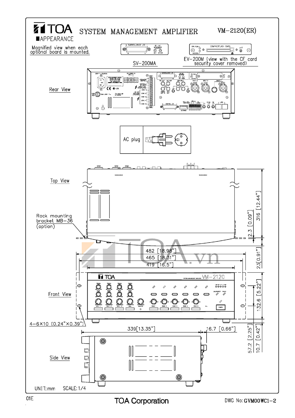 TĂNG ÂM TRUYỀN THANH 120W TOA VM 2120, AMPLY TOA, TOA VM 2120