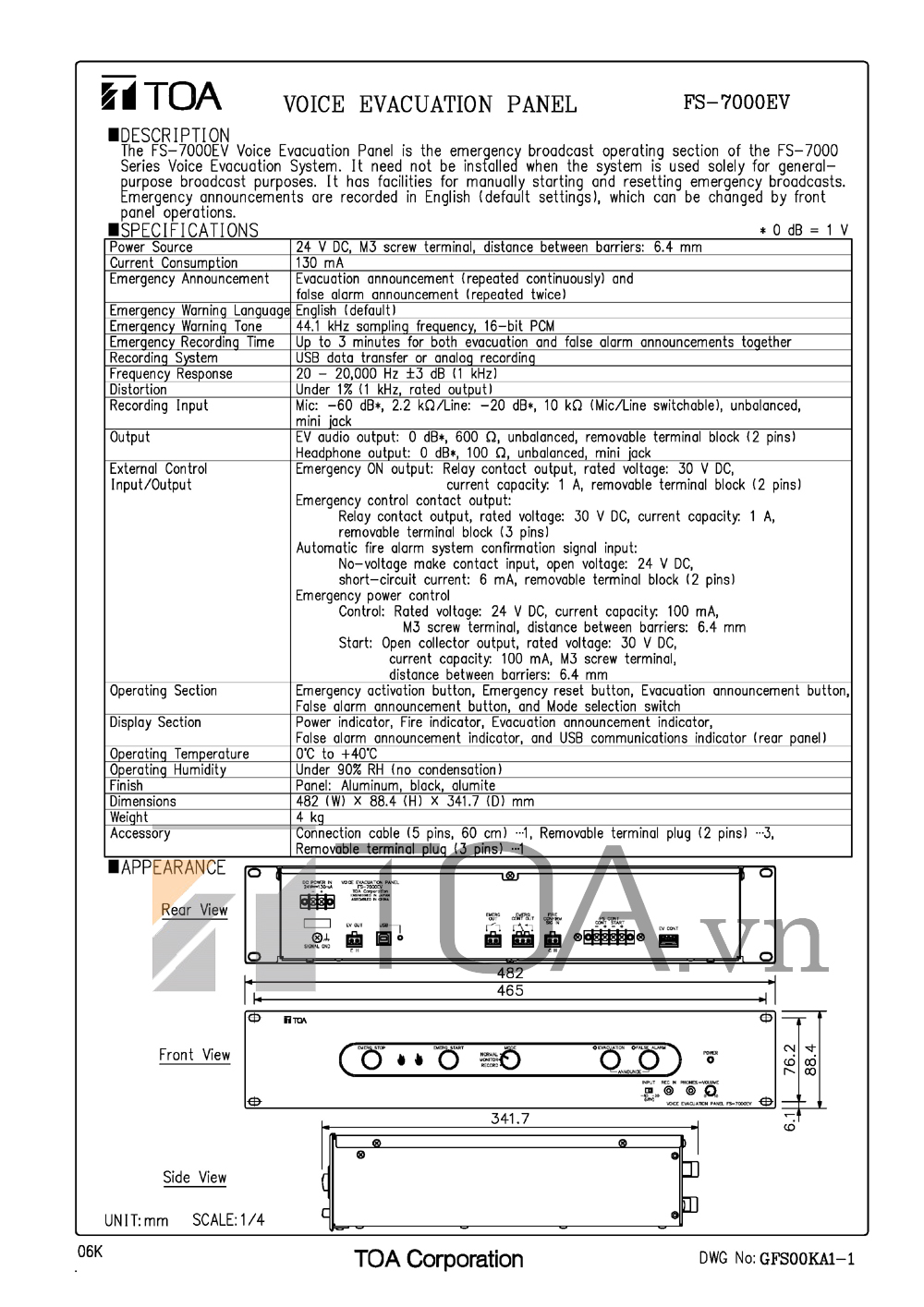 BỘ THÔNG BÁO DI TẢN TOA FS-7000EV, BO THONG BAO TOA FS-7000EV, TOA FS ...