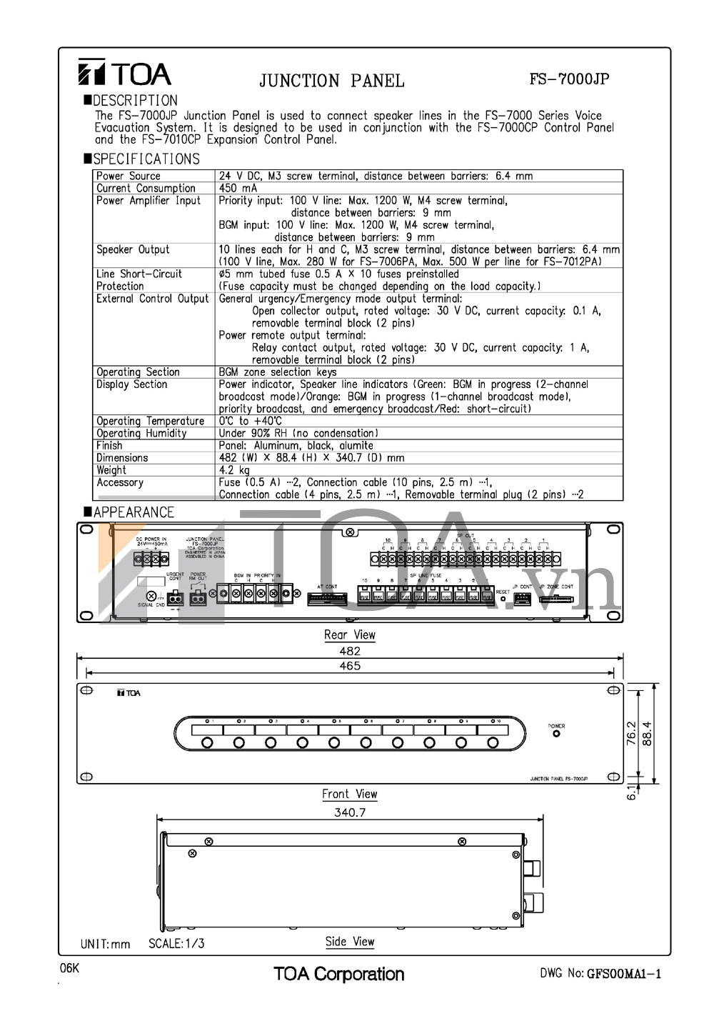 BẢNG ĐẤU NỐI TOA FS-7000JP, BANG DAU NOI TOA FS-7000JP, TOA FS-7000JP