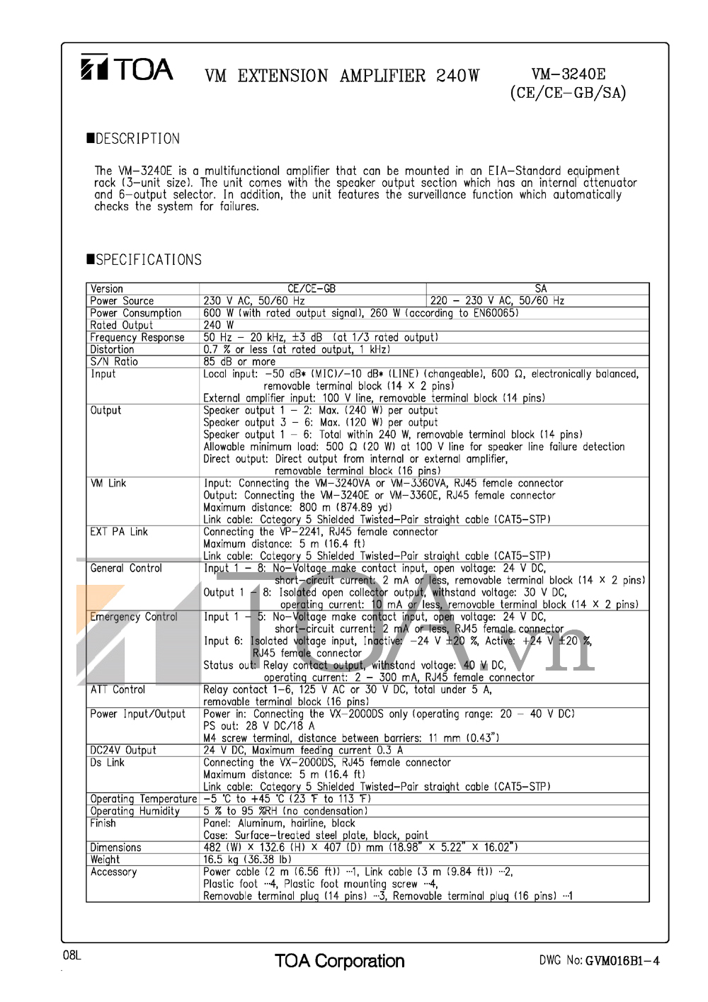 AMLY 240W TOA VM-3240E, AMPLI 240W TOA VM-3240E, TOA VM-3240E