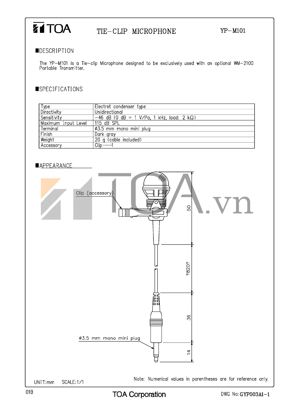 MICRO CÁI ÁO TOA YP-M101, MICRO CAI AO TOA YP-M101, MICRO TOA YP-M101