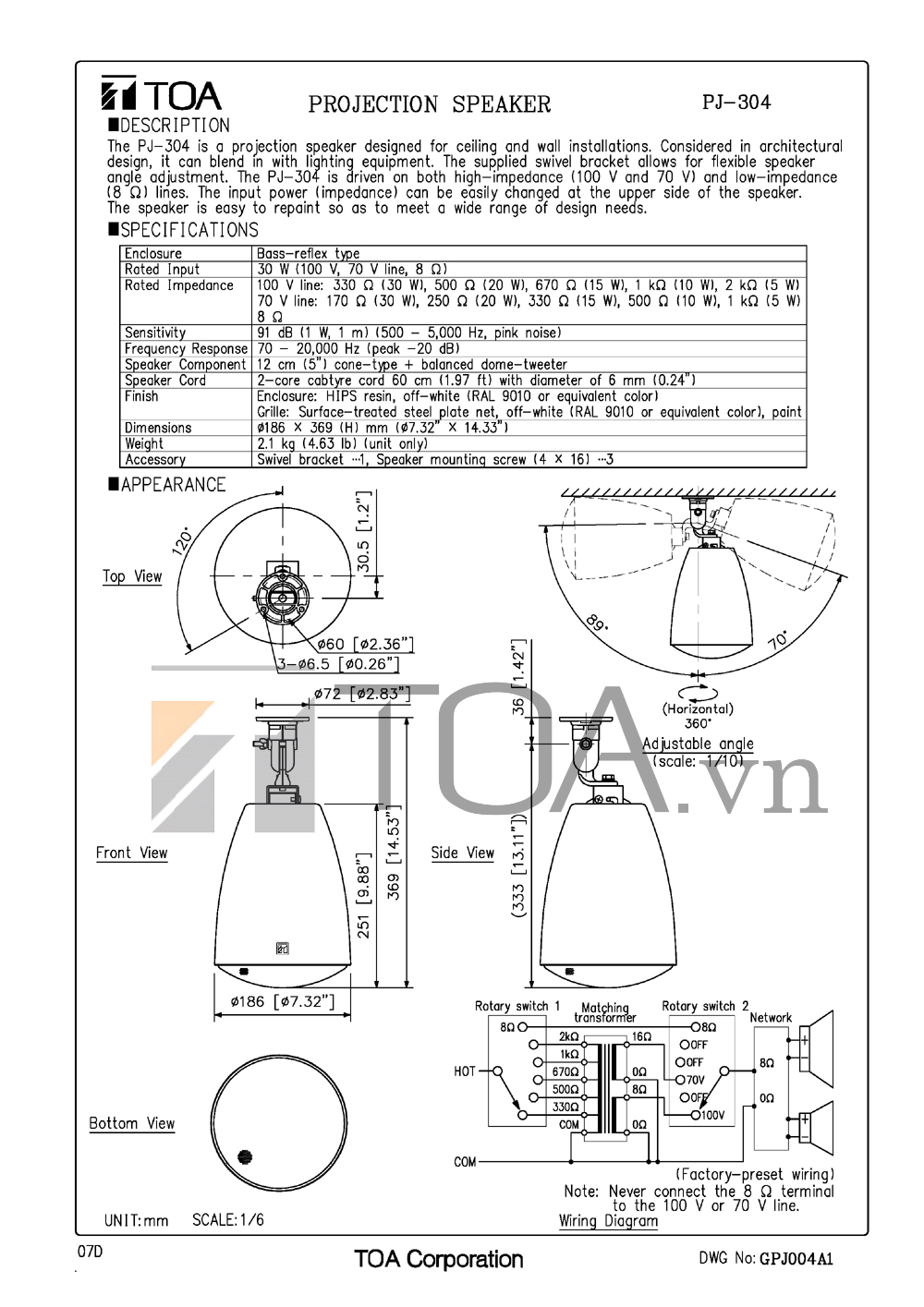 LOA PHONG THANH TOA PJ 304, LOA TOA PJ 304, LOA PHONG THANH PJ 304
