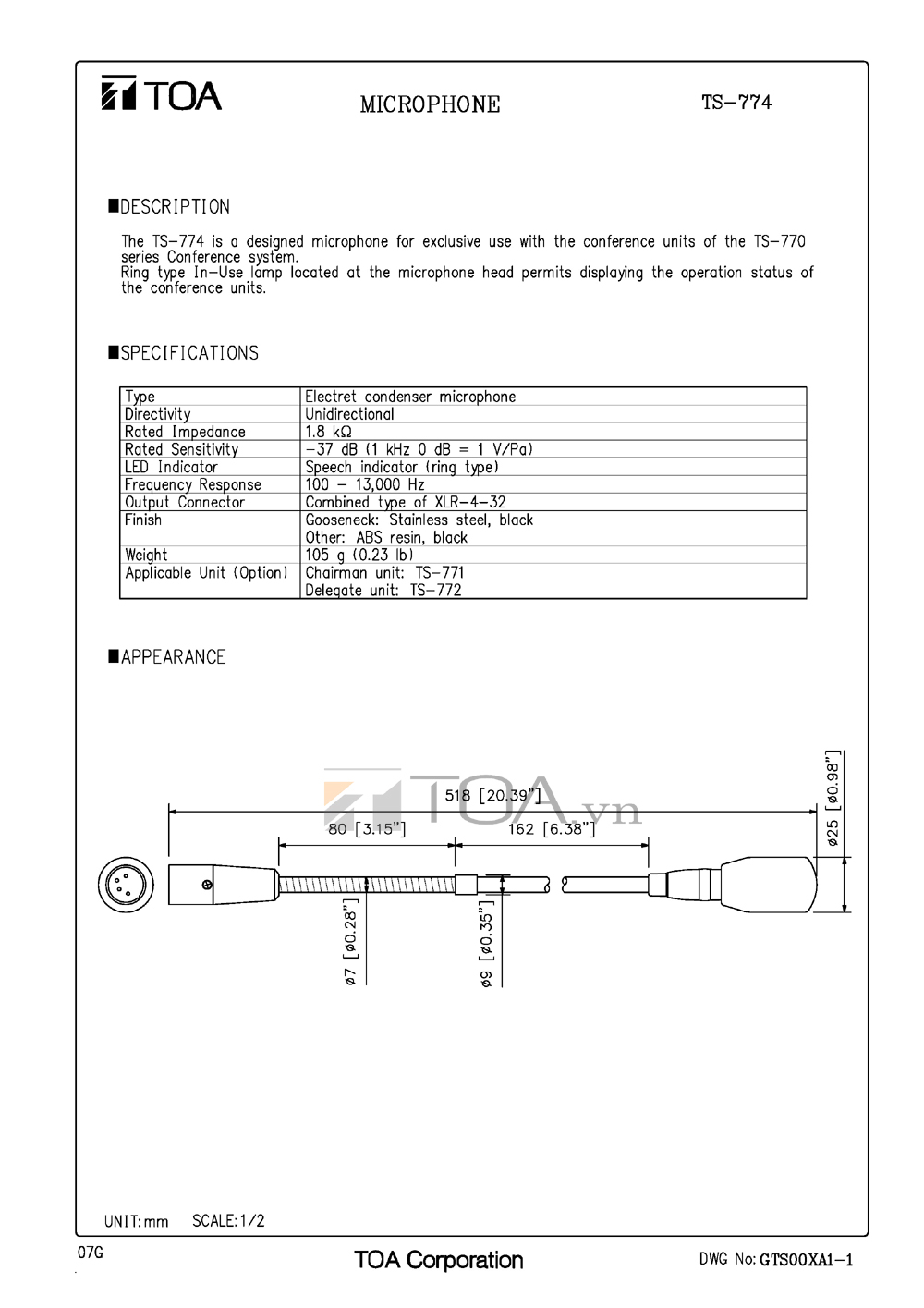 MICRO LOAI DAI TOA TS 774, MICRO LOAI DAI TS 774, MAY TOA TS 774